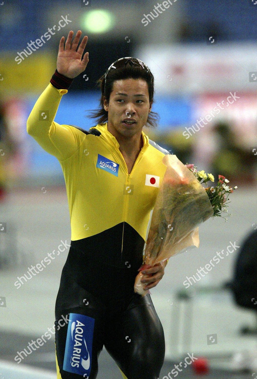 Japans Hiroyasu Shimizu Holds Flowers Given Editorial Stock Photo ...