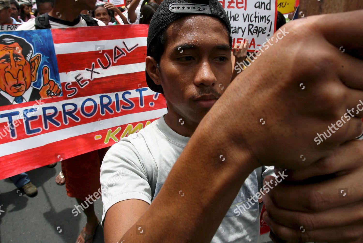 Filipino Protester Displays Protest Placard During Editorial Stock ...