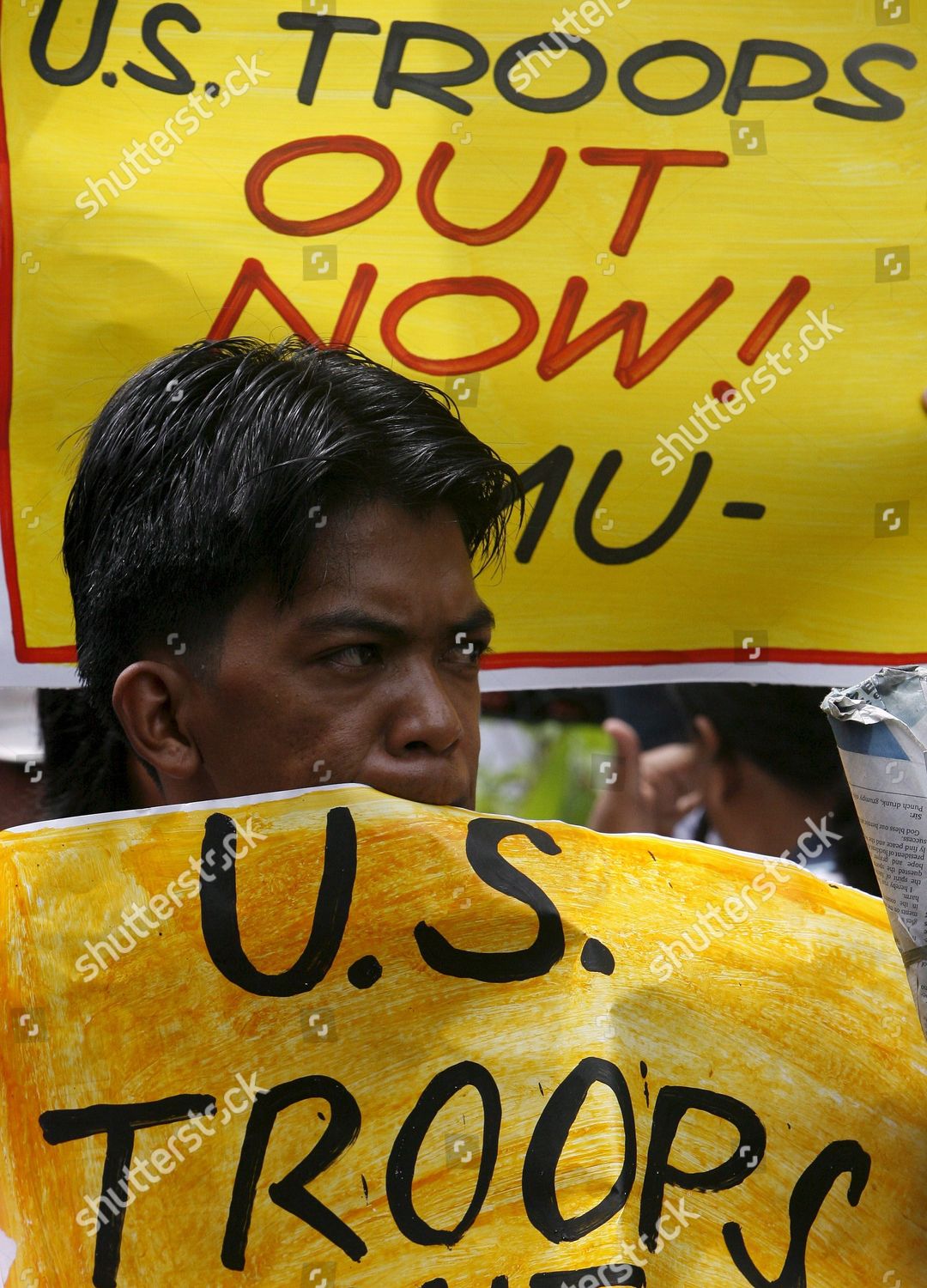 Filipino Protester Displays Protest Placard During Editorial Stock ...