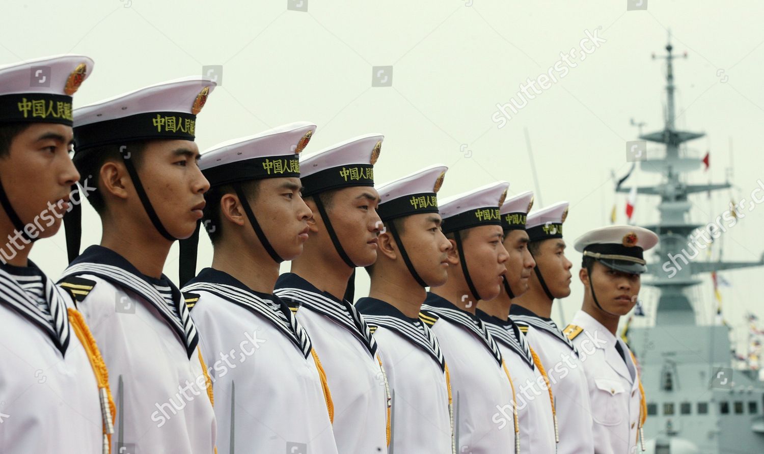 Chinese Naval Officers Stand Attention Onboard Editorial Stock Photo ...