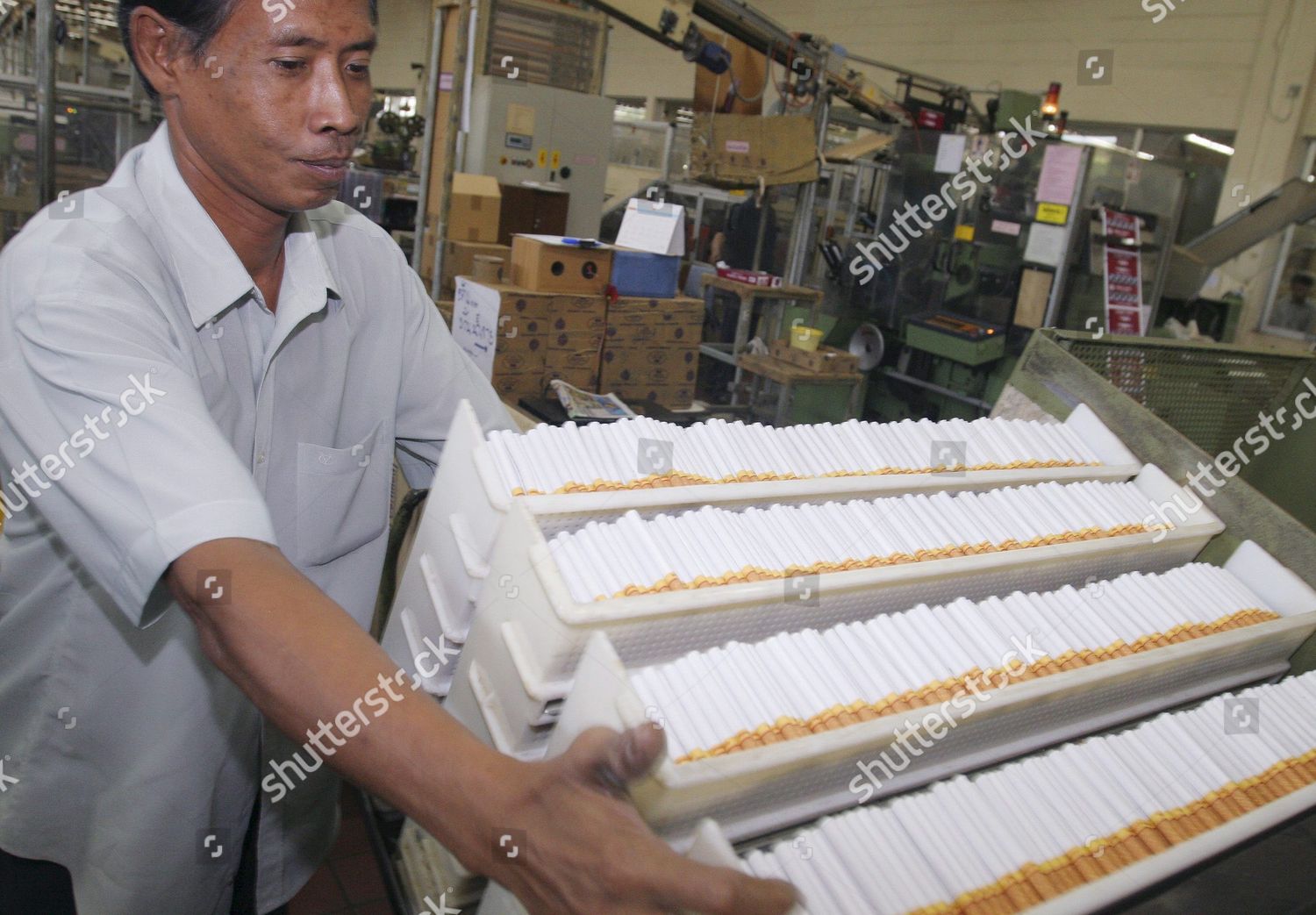 Worker Loads Thai Cigarettes Into Packaging Editorial Stock Photo ...