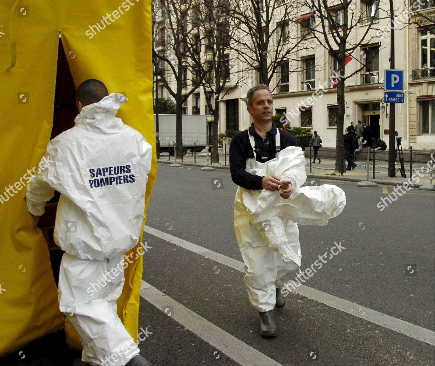 Firefighters Wearing Decontamination Suits Outside Special Editorial ...