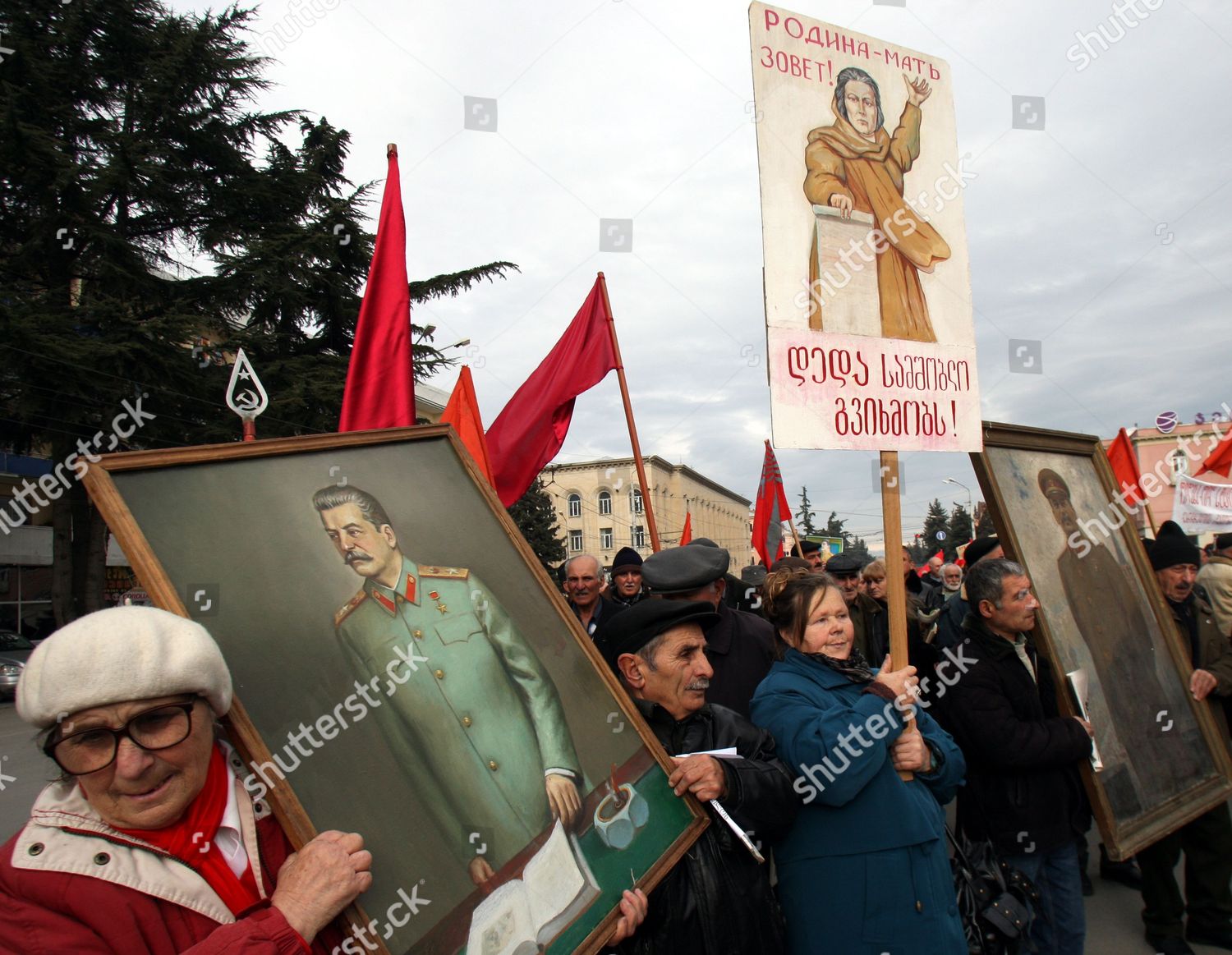 Georgian Stalinists Carry Portraits Soviet Dictator Editorial Stock ...