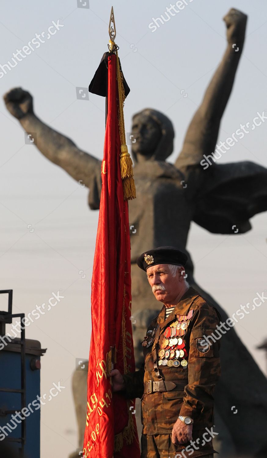 Man Holds Red Flag Communist Rally Editorial Stock Photo - Stock Image ...