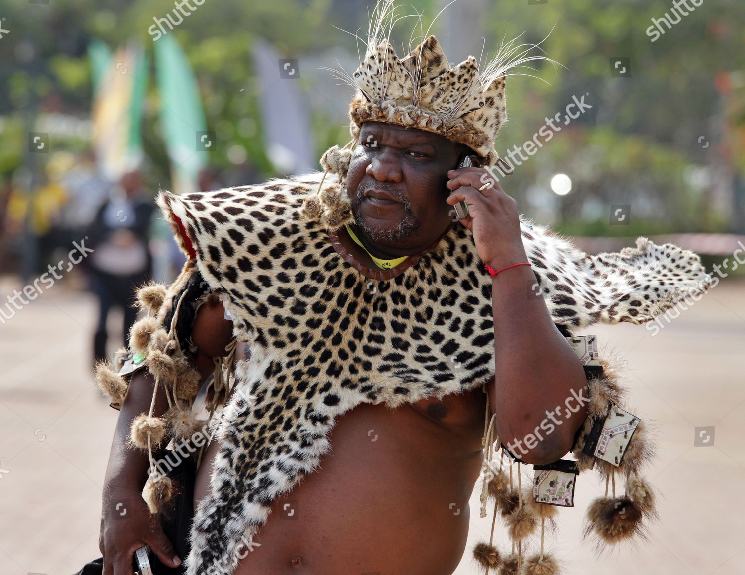 Traditionallydressed Zulu Delegate Wearing Leopard Skins Editorial ...