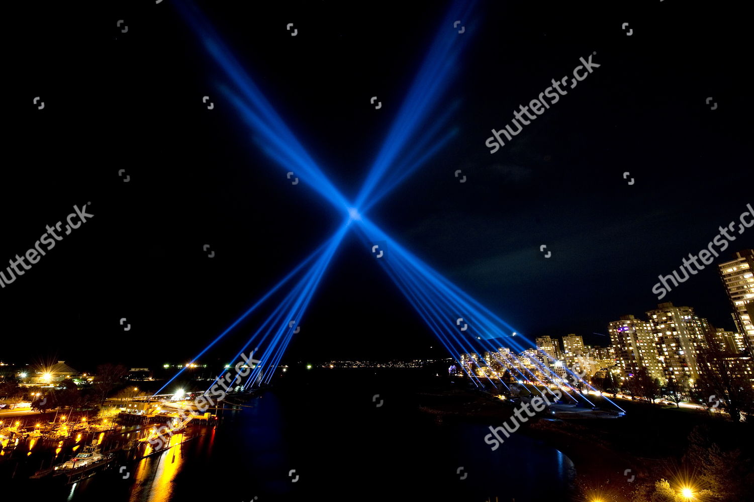 Beams Light Illuminate Night Sky Downtown Editorial Stock Photo - Stock ...