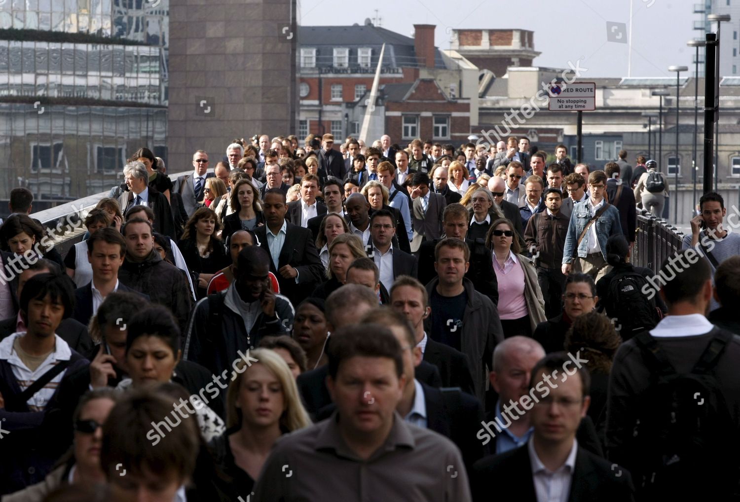 Commuters Walk Over London Bridge Rush Editorial Stock Photo - Stock ...
