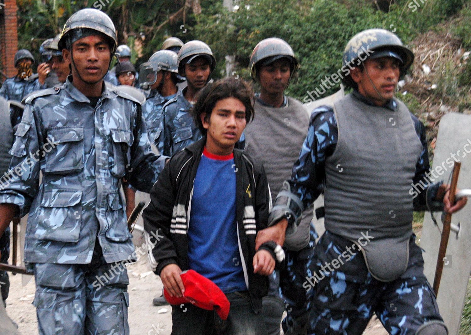 Nepalese Riot Police Arrest Protestor During Editorial Stock Photo ...