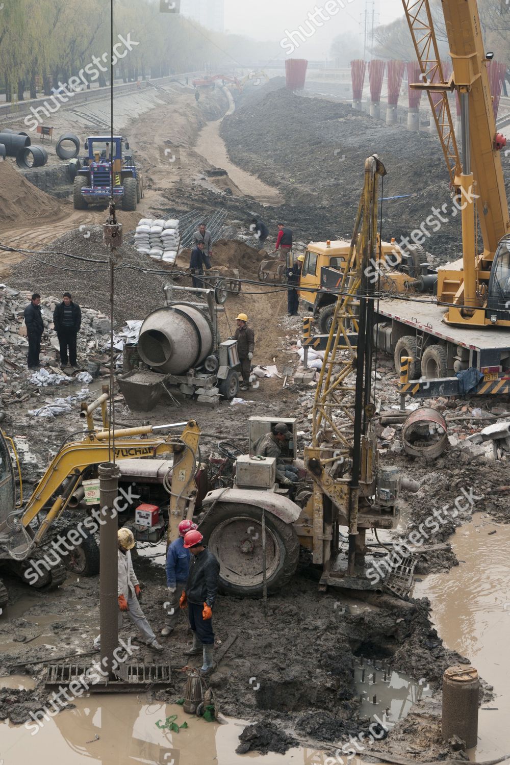 Diggers Lay Water Pipes Bed Drained Editorial Stock Photo - Stock Image ...