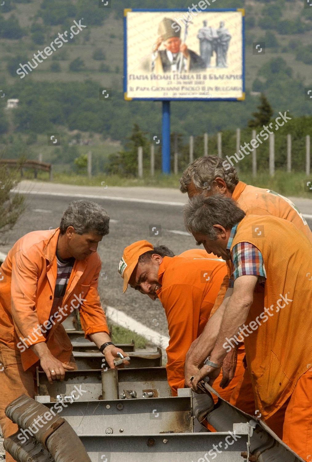 Vakarel Bulgaria Workers Fix Barrier On Editorial Stock Photo - Stock ...