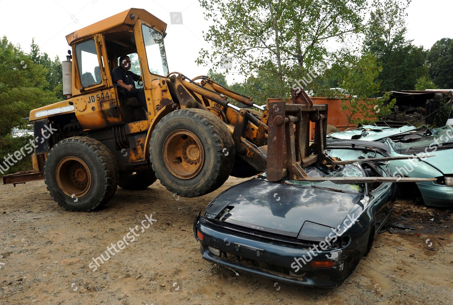 Loader Operator Uses Forklift Crush Clunker Editorial Stock Photo ...