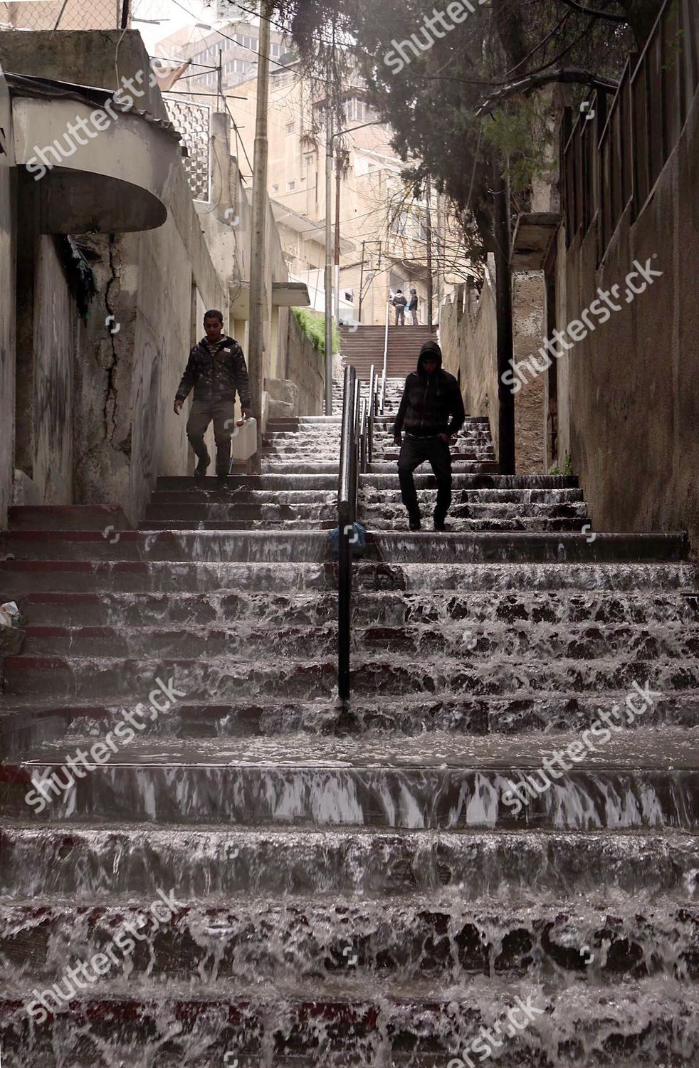 Jordanians Walk Down Flooded Stairs Jabal Editorial Stock Photo - Stock ...