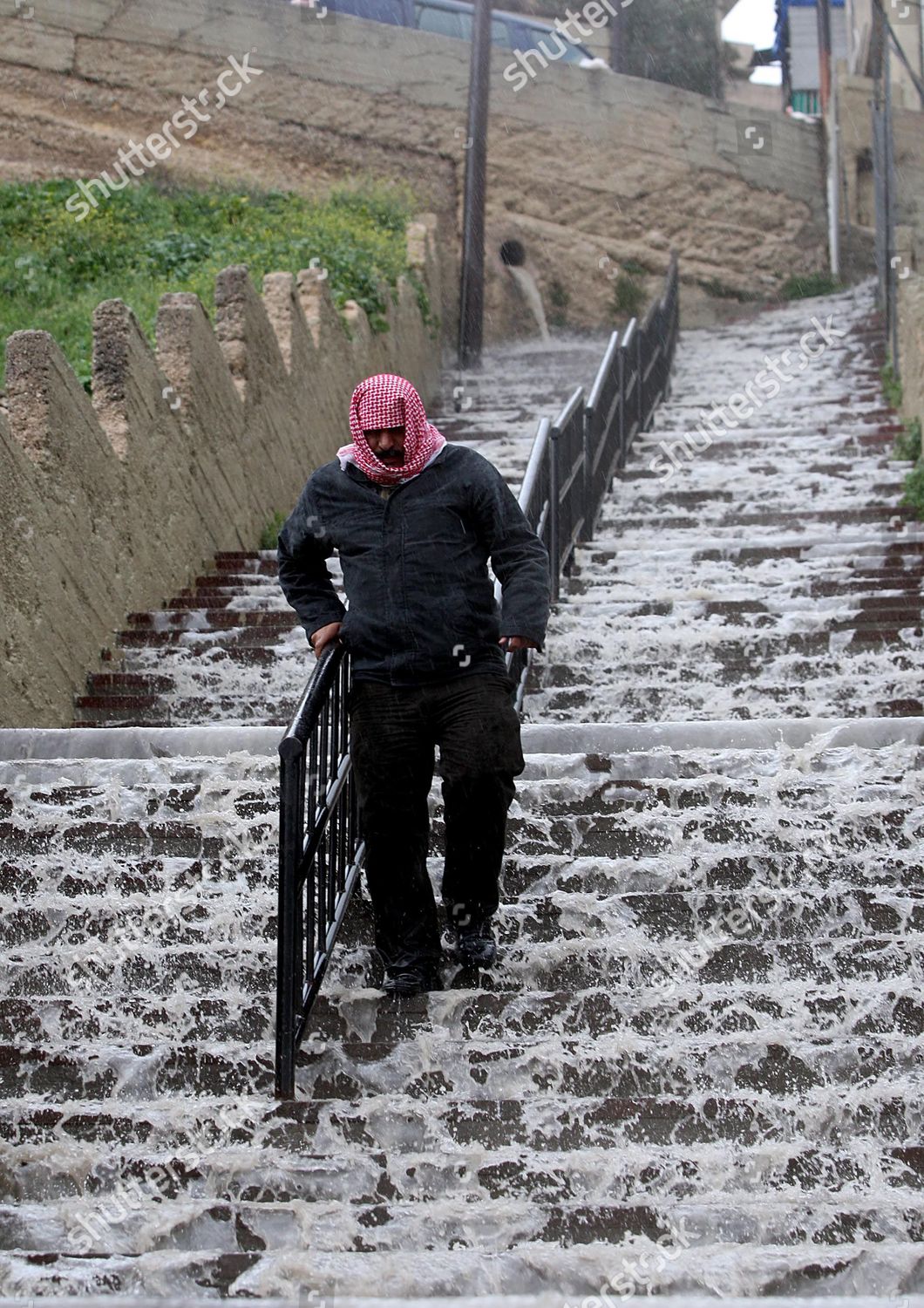 Jordanian Walks Down Flooded Stairs Jabal Editorial Stock Photo - Stock ...
