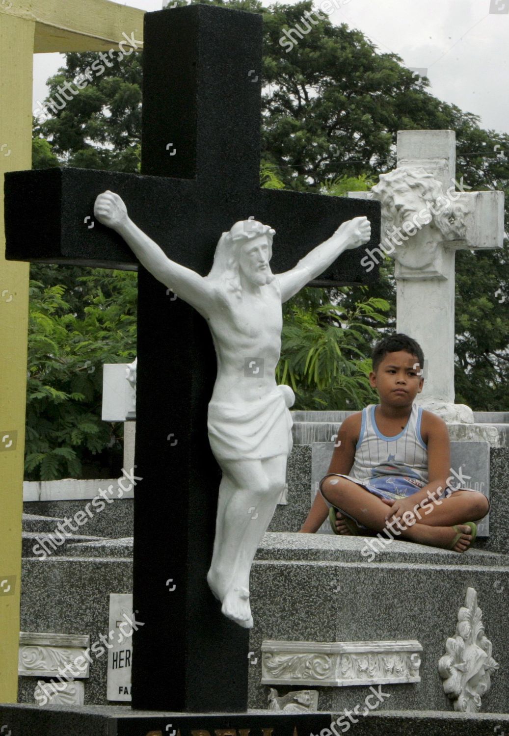 Filipino Boy Sits Atop Grave Site Editorial Stock Photo - Stock Image ...