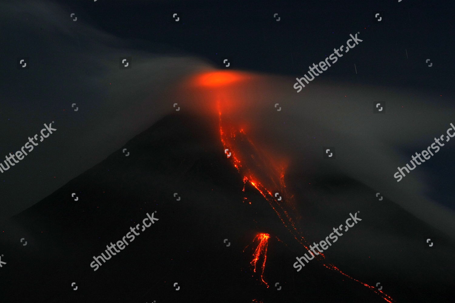 Lava Cascades Down Slopes Mayon Volcano Editorial Stock Photo - Stock ...