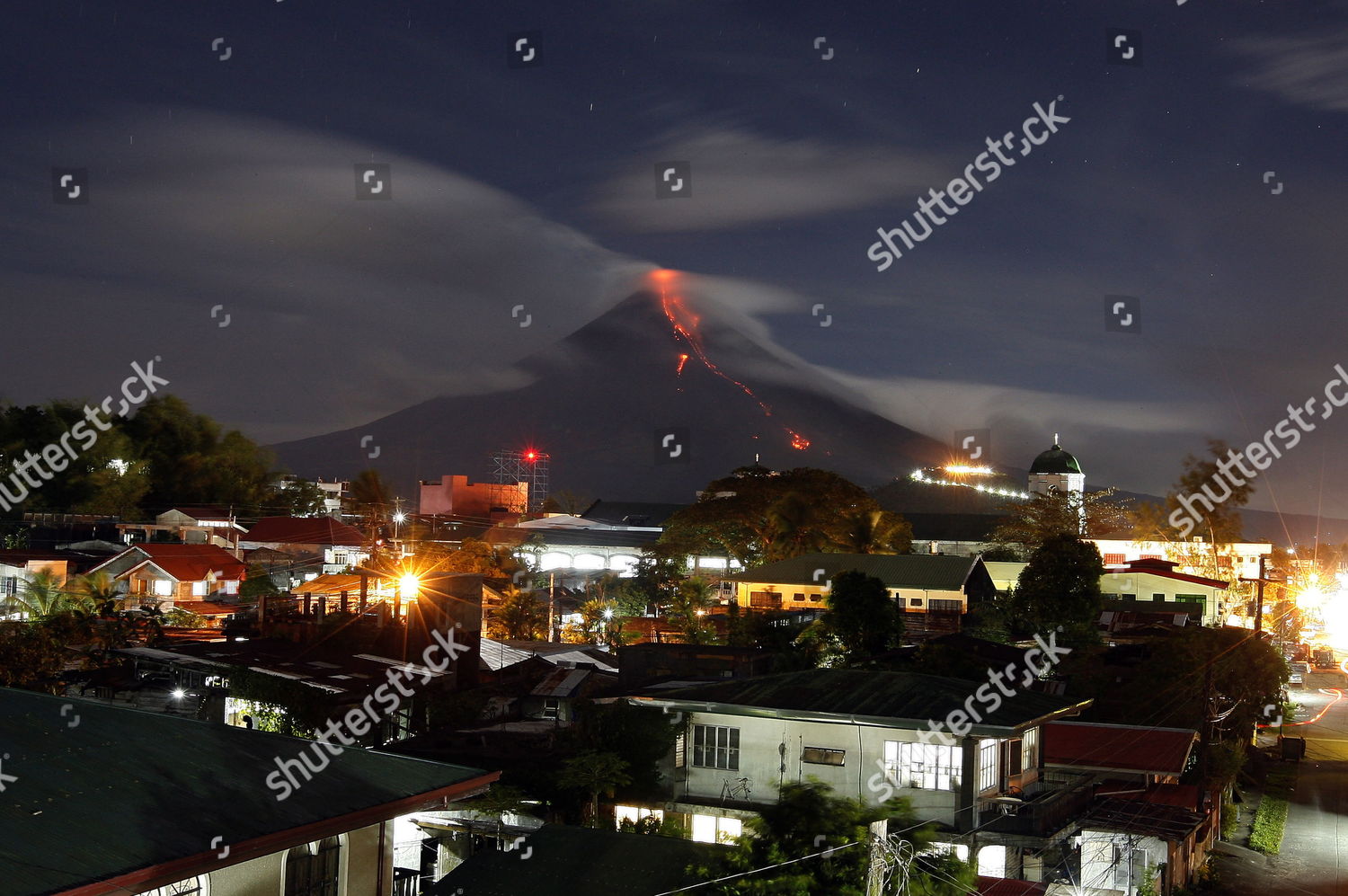 Lava Cascades Down Slopes Mayon Volcano Editorial Stock Photo - Stock ...