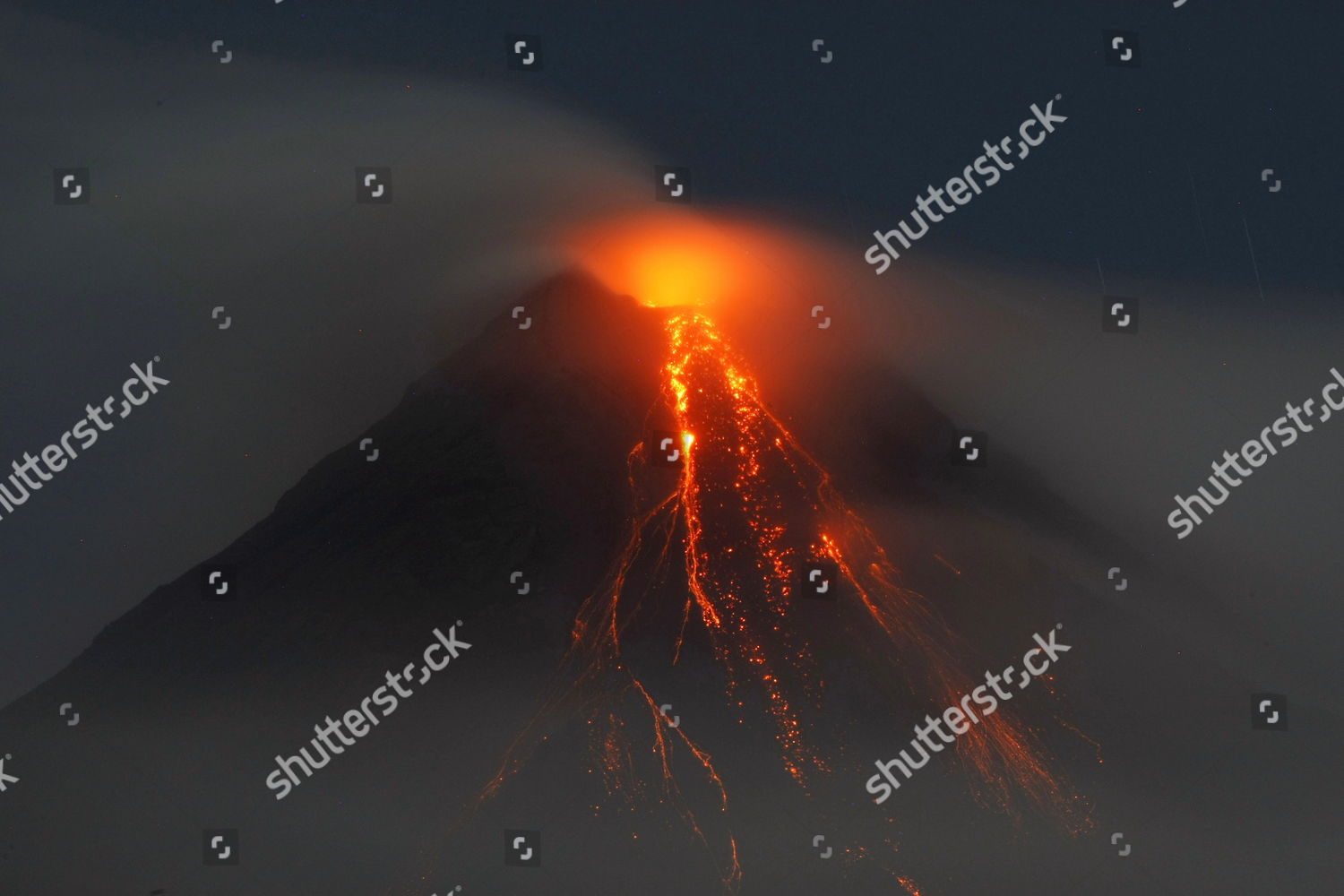 Lava Cascades Down Slopes Mayon Volcano Editorial Stock Photo - Stock ...