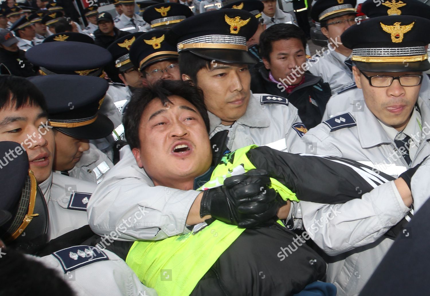 Yelling Demonstrator Arrested By South Korean Editorial Stock Photo ...
