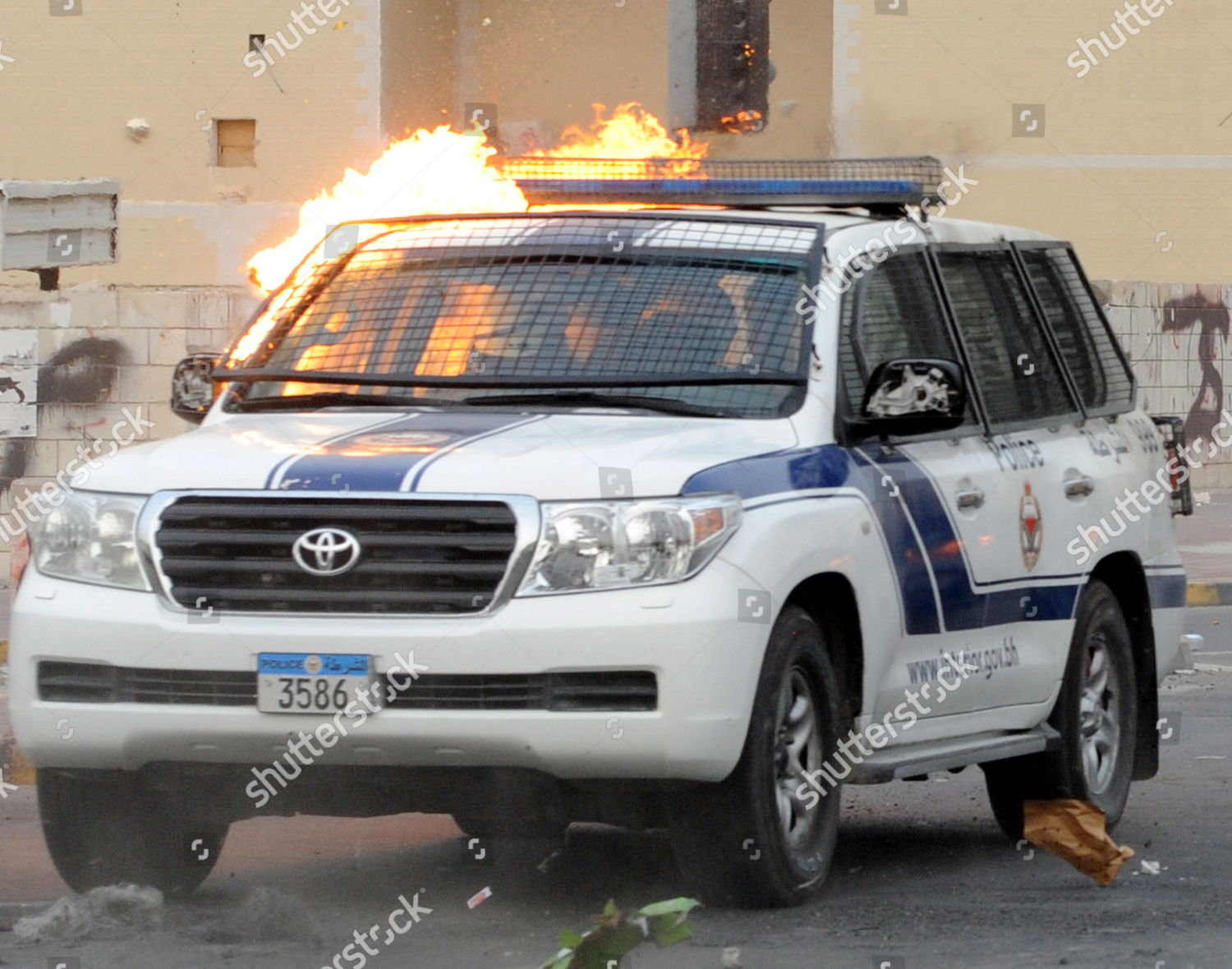Police Cars Hit Petrol Bombs During Editorial Stock Photo - Stock Image ...