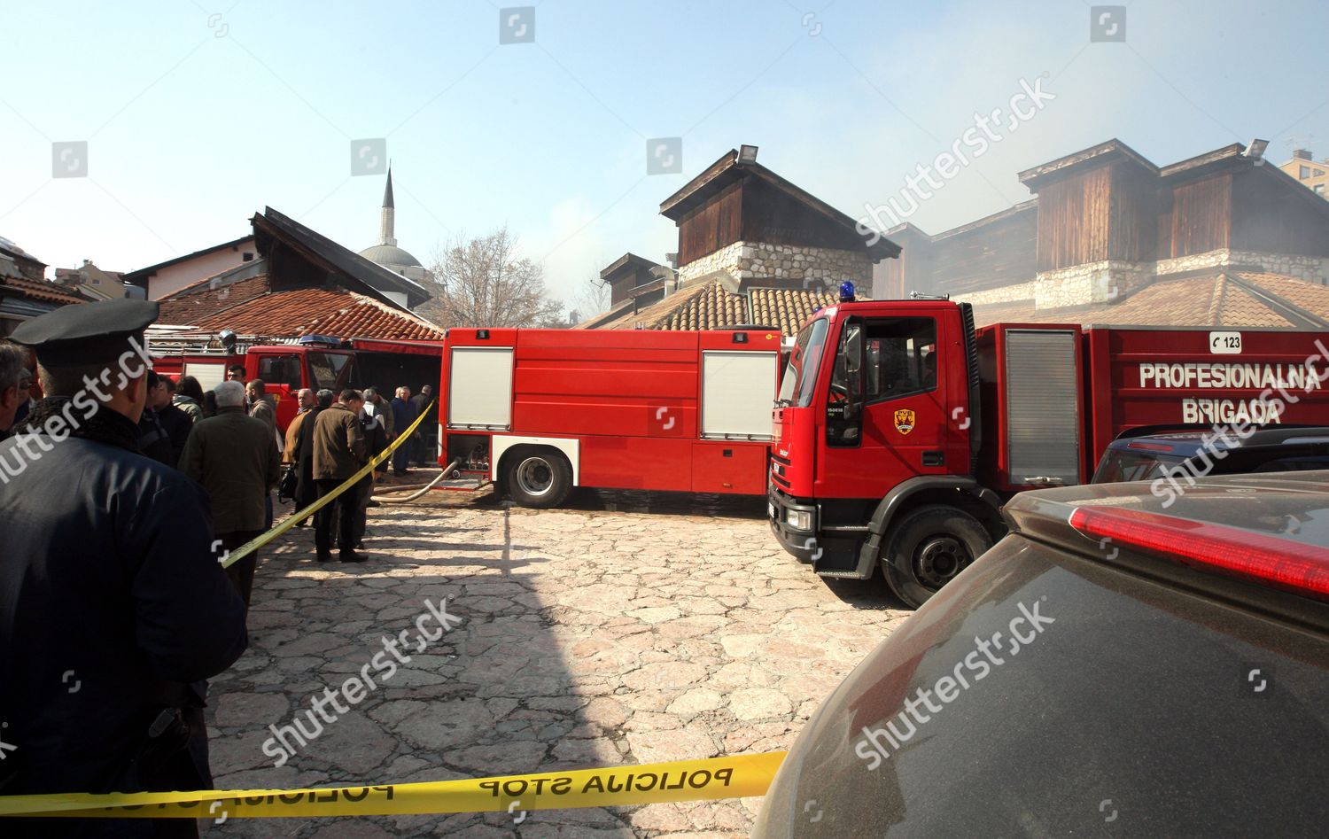 Fire Engines Front Burning Store Bascarsija Editorial Stock Photo ...