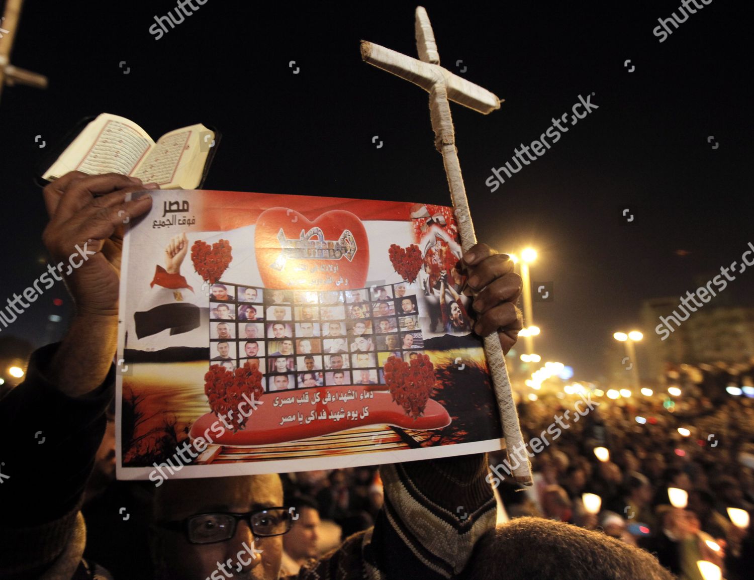 Egyptian Holds Christian Cross Copy Muslims Editorial Stock Photo ...