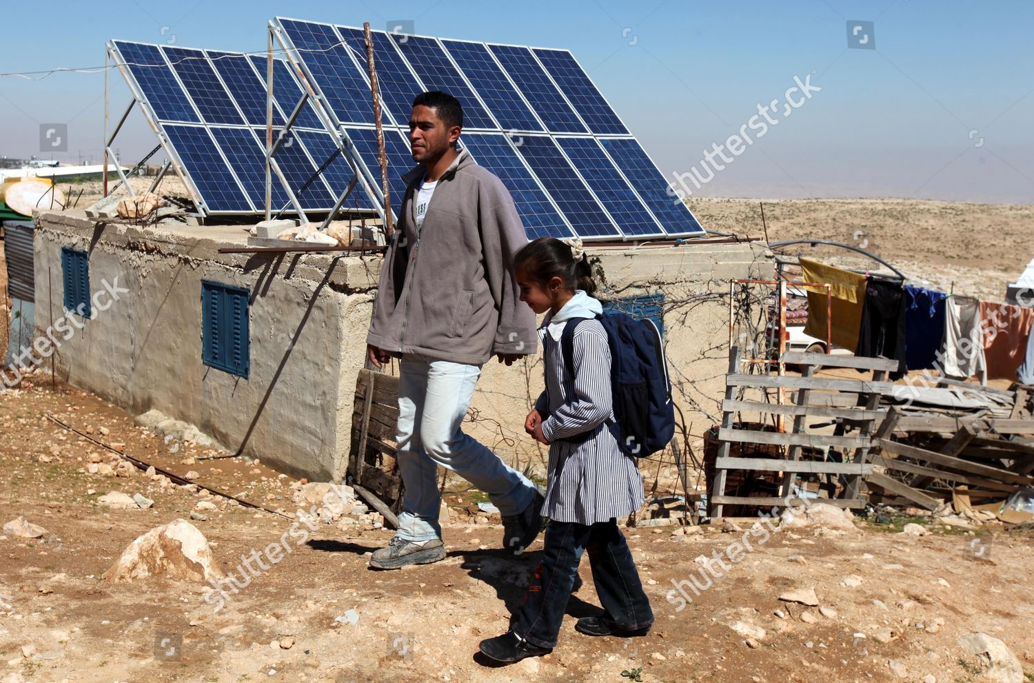 Palestinian Man Child Walk Past Building Editorial Stock Photo - Stock ...