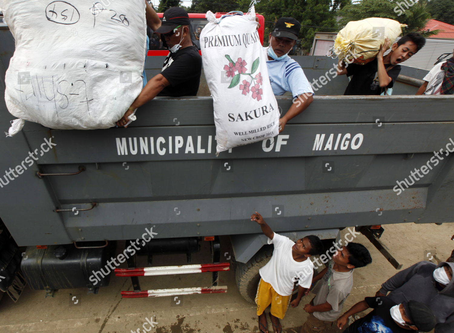 Filipino Workers Unload Sacks Relief Goods Editorial Stock Photo ...