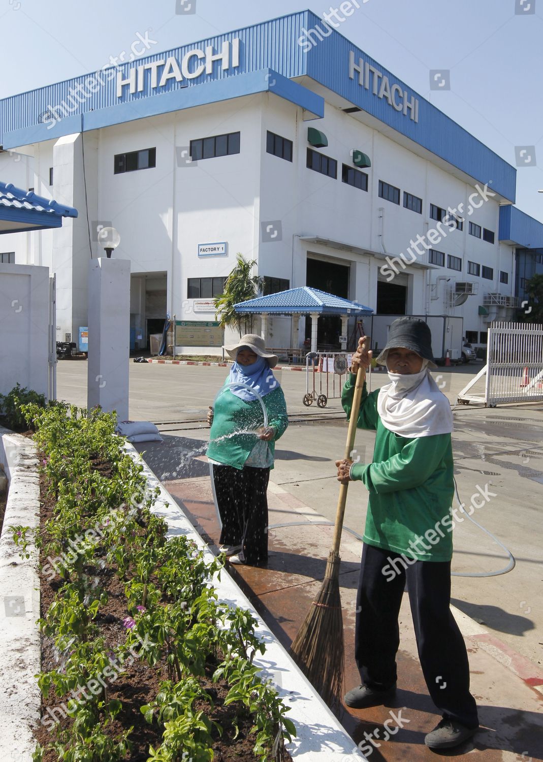 Workers Cleaning Entrance Hitachi Factory Rojana Editorial Stock Photo ...