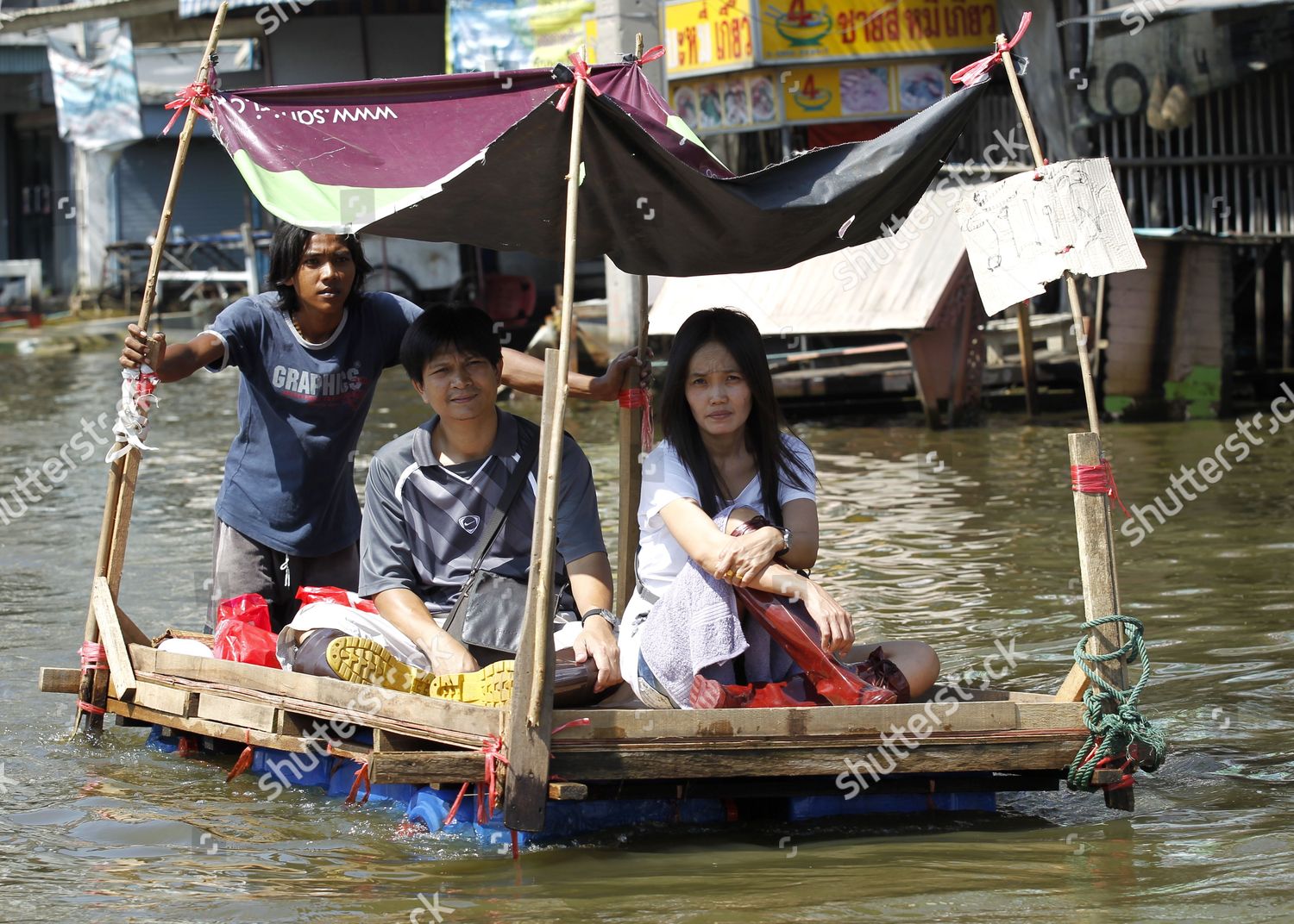 Thai Residents Travel By Makeshift Raft Editorial Stock Photo - Stock ...