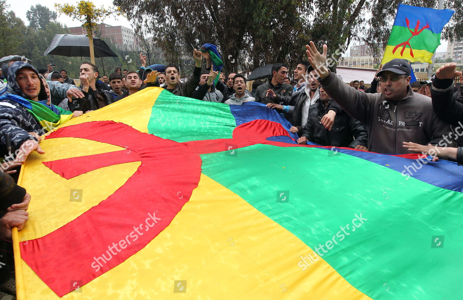 Algerian Berber People Hold Amazigh Flags Editorial Stock Photo - Stock ...