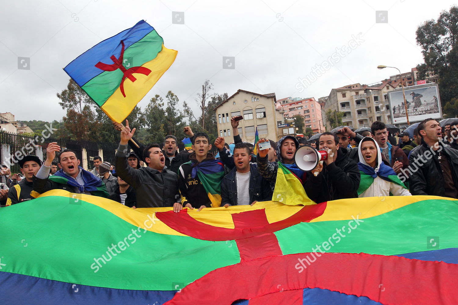 Algerian Berber People Hold Amazigh Flags Editorial Stock Photo - Stock ...