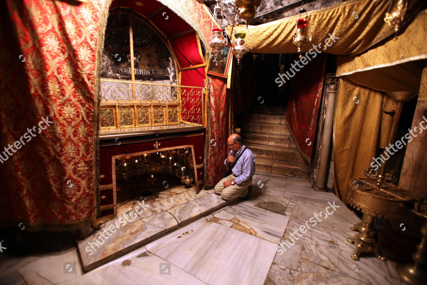 Christian Worshipper Prays Grotto Church Nativity Editorial Stock Photo ...