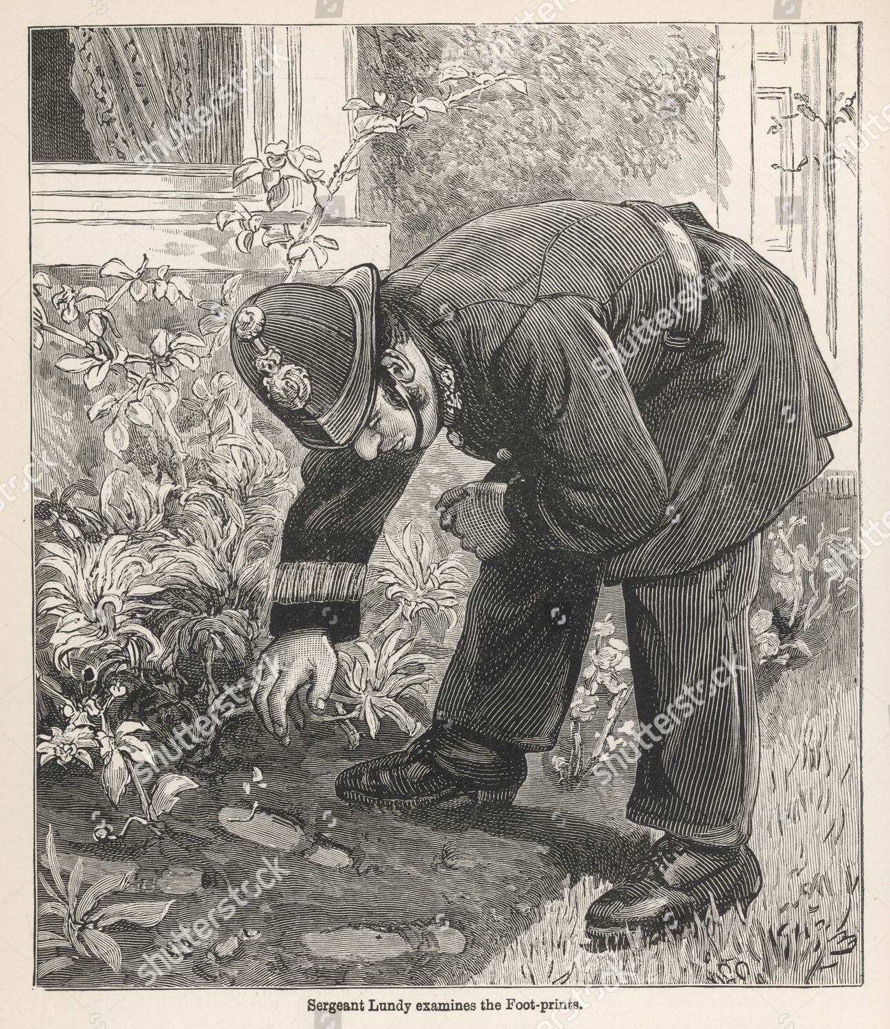 Investigating Robbery Policeman Finds Clue Footprint Editorial Stock ...