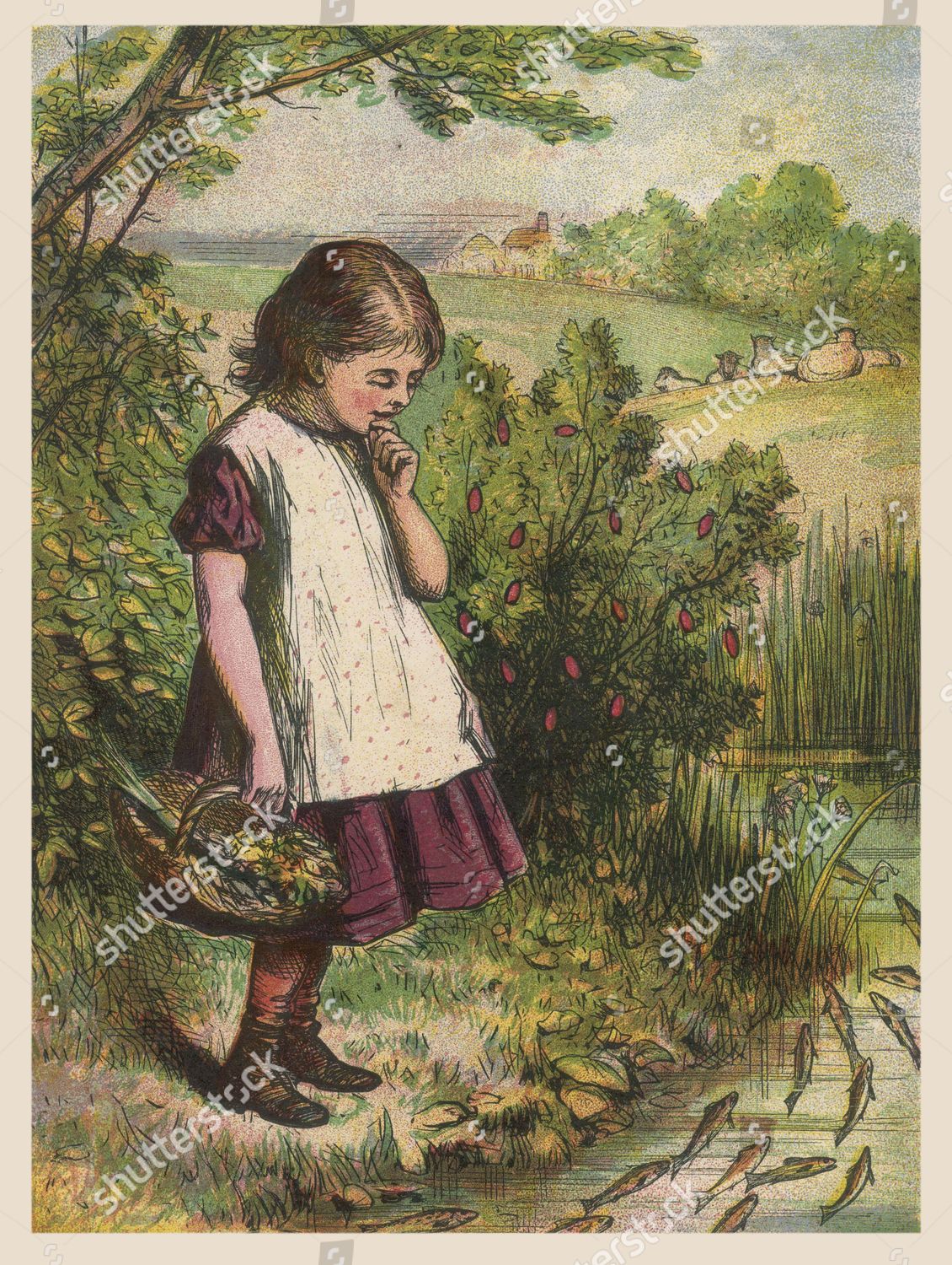Little Girl Wearing White Smock Stands Editorial Stock Photo - Stock ...