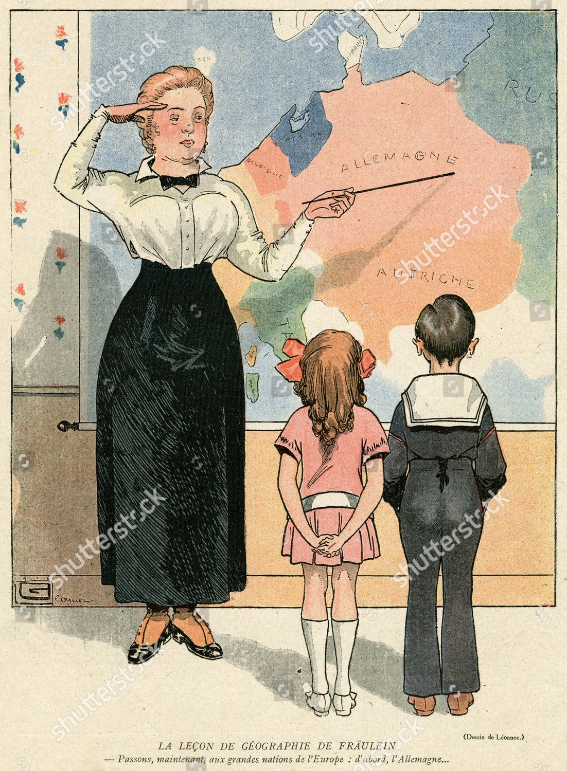 Cartoon Frauleins Geography Lesson German Governess Editorial Stock ...