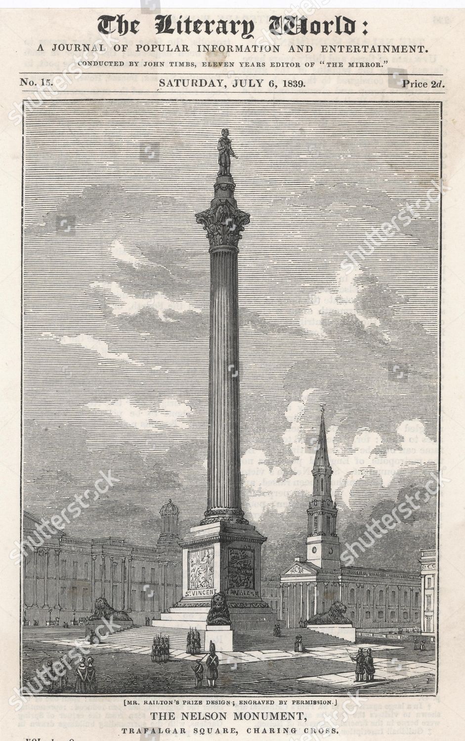 Winning Design Nelsons Monument By William Editorial Stock Photo ...