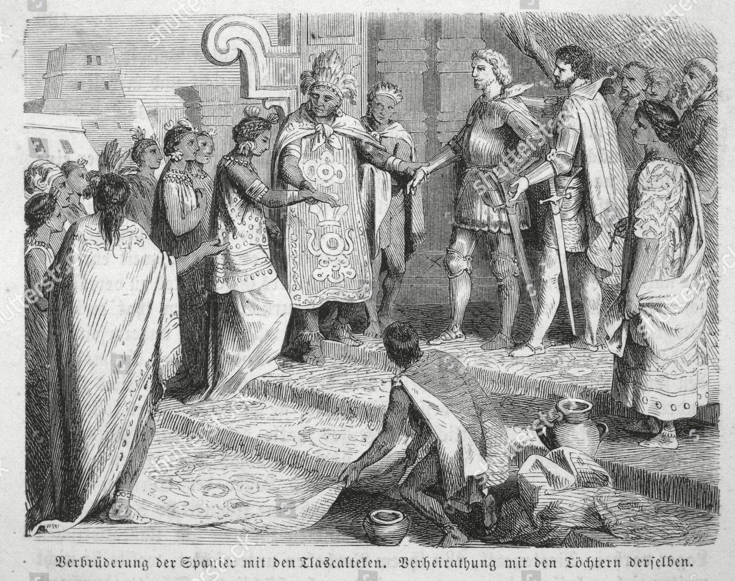 Cortes Makes Alliance Tlaxcalans Enemies Aztecs Editorial Stock Photo ...