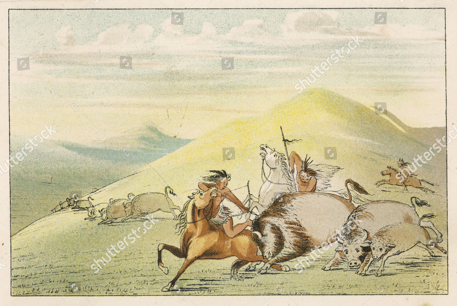 Native American Sioux Hunting Buffalo On Editorial Stock Photo - Stock ...
