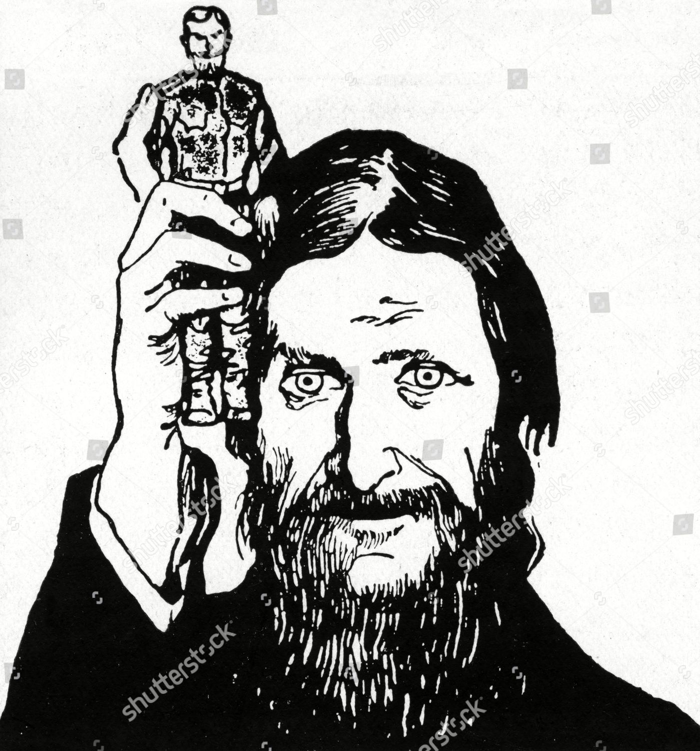 Grigori Rasputin Caricature Holding Tiny Figure Editorial Stock Photo ...