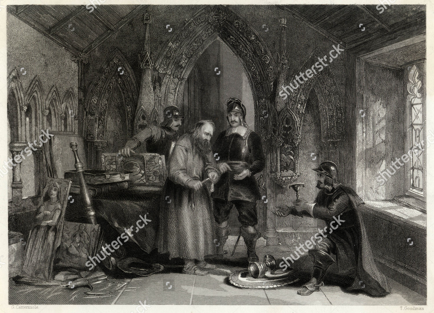 Puritan Soldiers Plunder Monastery During English Editorial Stock Photo ...