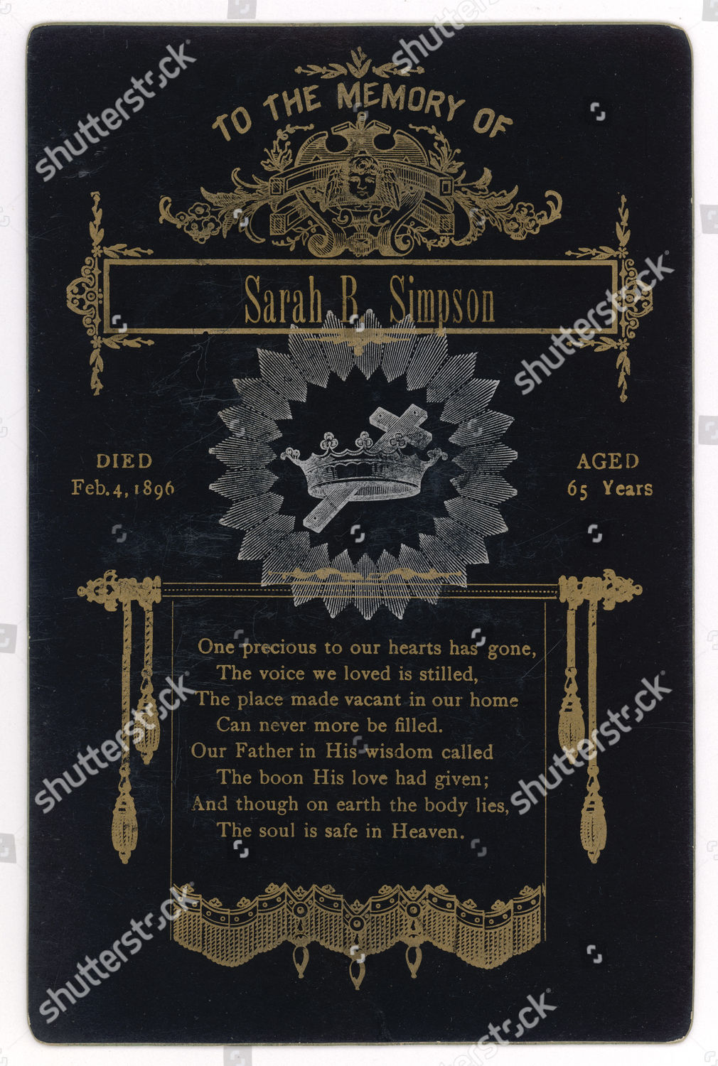 Victorian Mourning Card Black Gold Silver Editorial Stock Photo - Stock ...