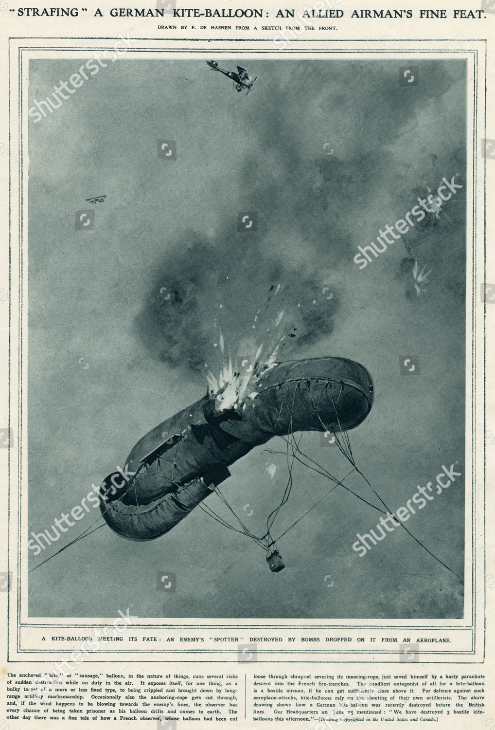 ALLIED AIRCRAFT HAVING DESTROYED GERMAN KITE-BALLOON Editorial Stock ...