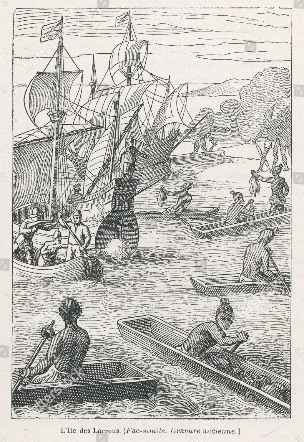 Magellans Ships Reach Ladrone Islands Pacific Editorial Stock Photo ...