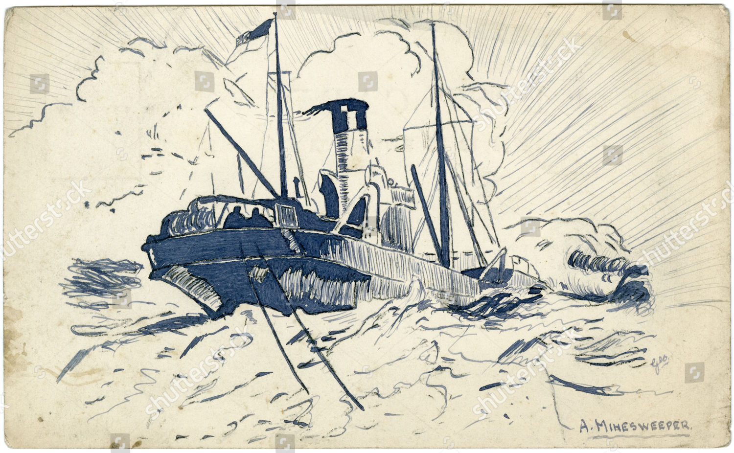 Original Pen Ink Drawing British Minesweeper Editorial Stock Photo ...