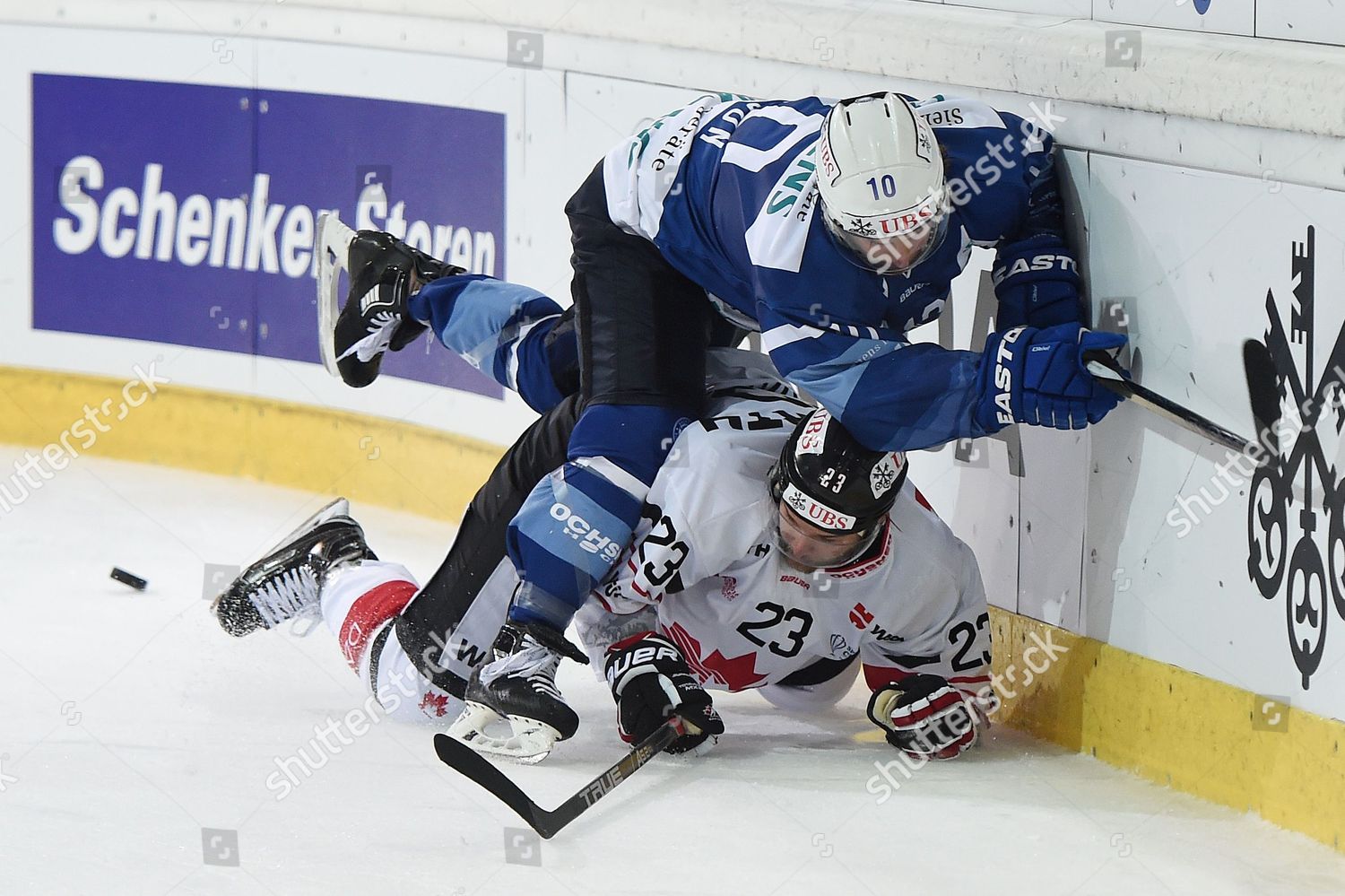 Minsks Matt Ellison Fights Puck Against Editorial Stock Photo - Stock ...