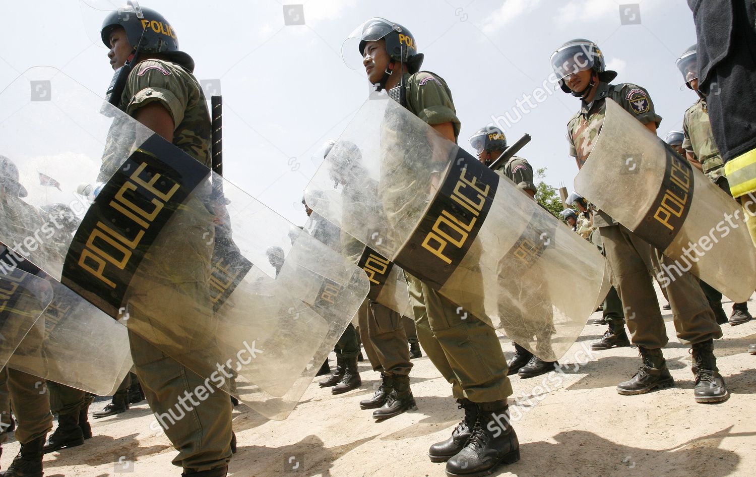 Cambodian Riot Police Stand Line During Editorial Stock Photo - Stock ...