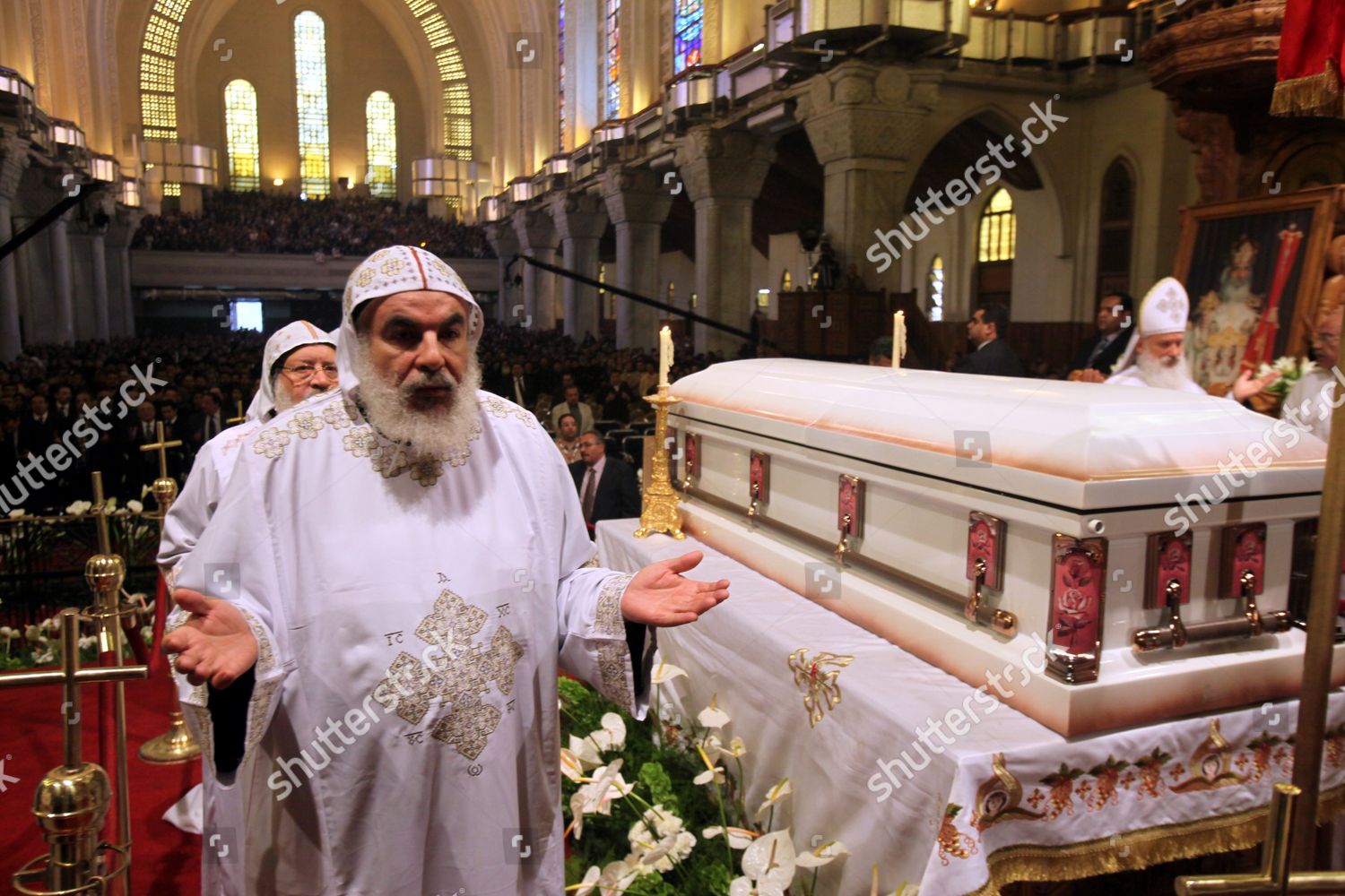 Christian Priests Perform Prayer Next Coffin Editorial Stock Photo ...