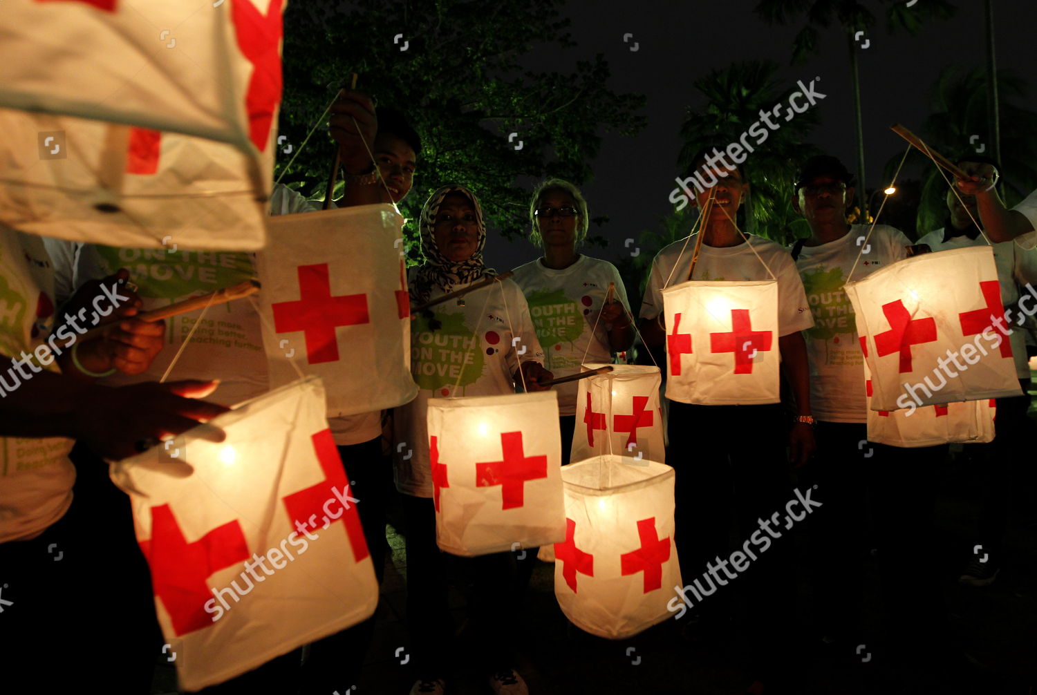 Indonesia Red Cross Volunteers Hold Red Editorial Stock Photo - Stock ...