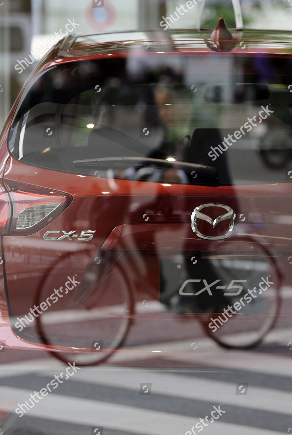 Businessman Riding Bicycle Reflected On Mazda Editorial Stock Photo ...
