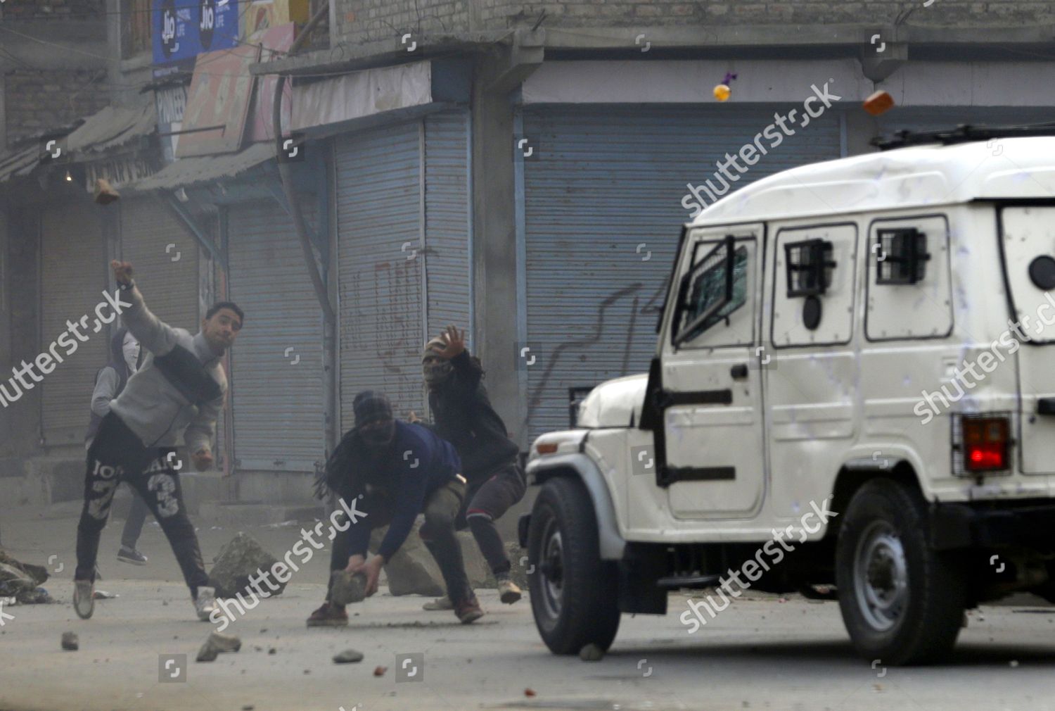 Kashmiri Protestors Throw Stones Vehicle Indian Editorial Stock Photo ...